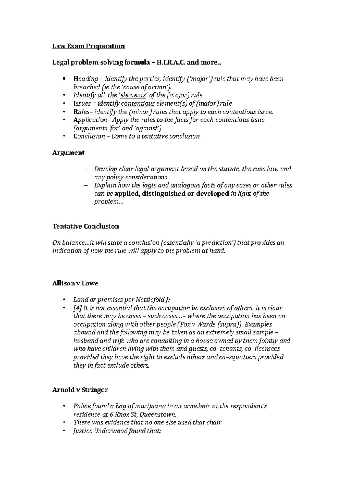 LAW Exam prep - Law Exam Preparation Legal problem solving formula – H ...