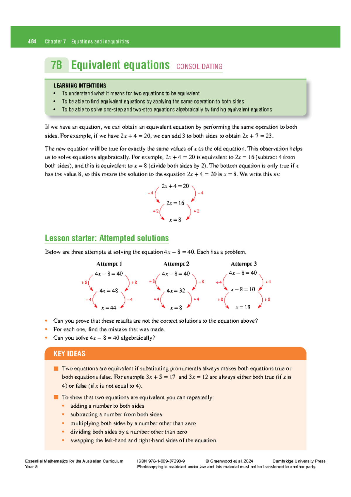 Practice Q 4 - Equivalent equations - 484 Chapter 7 Equations and ...