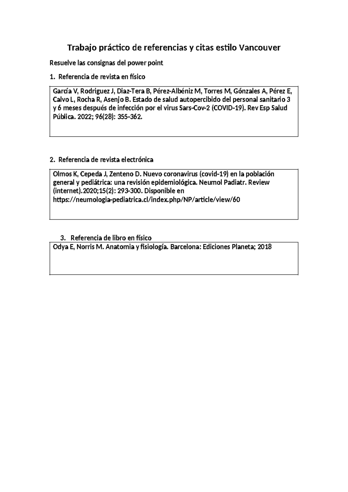 Trabajo práctico de citas estilo Vancouver - Trabajo práctico de ...