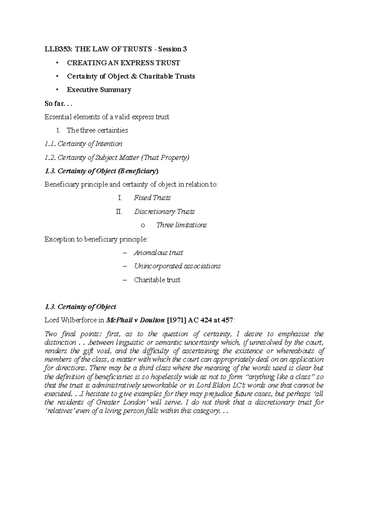 Trusts Lecture Notes - LLB353 - Murdoch - Studocu