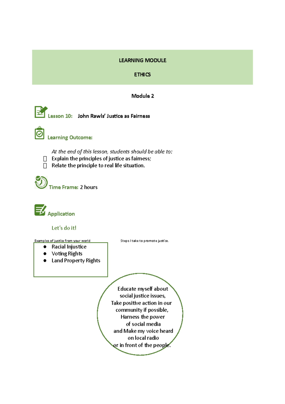 Philo 10 Lesson 10 Application - LEARNING MODULE ETHICS Module 2 Lesson ...