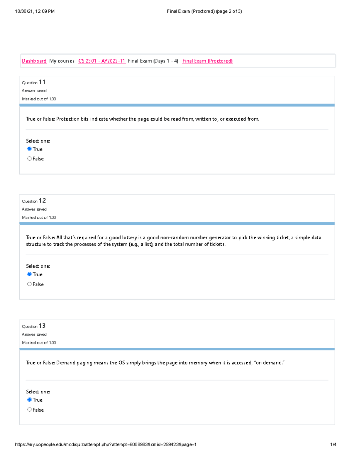 Final Exam (Proctored) (page 2 of 3) - Question 11 Answer saved Marked ...