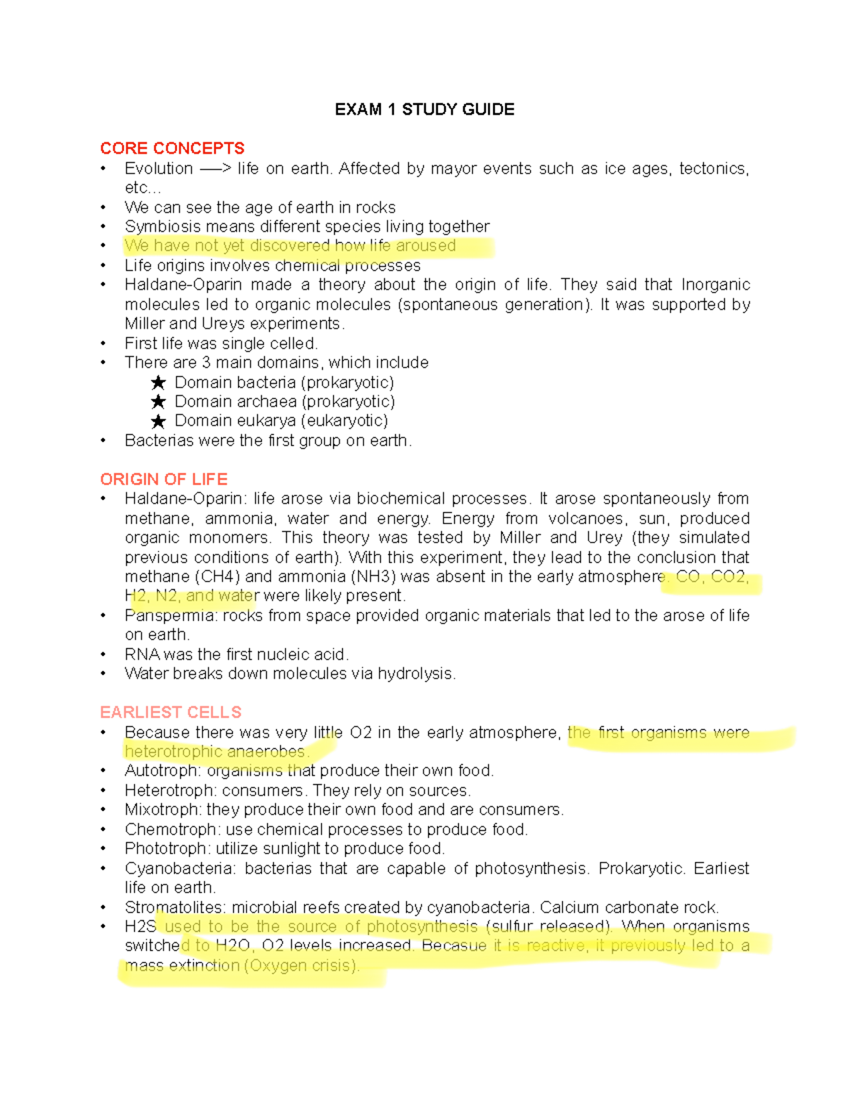 Exam 1 study guide BSC - EXAM 1 STUDY GUIDE CORE CONCEPTS Evolution ...
