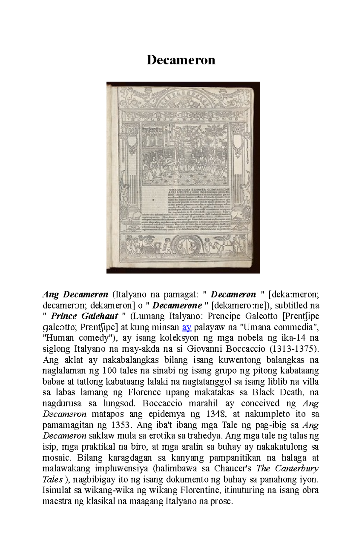 Decameron. Example of a story about the past. - Decameron Ang Decameron ...