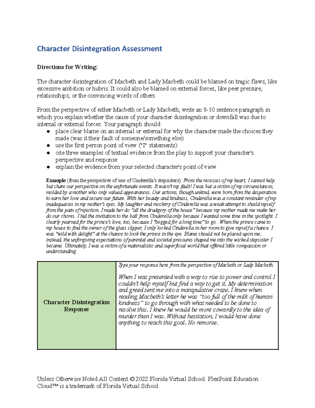 Character disintegration rubric - Character Disintegration Assessment ...