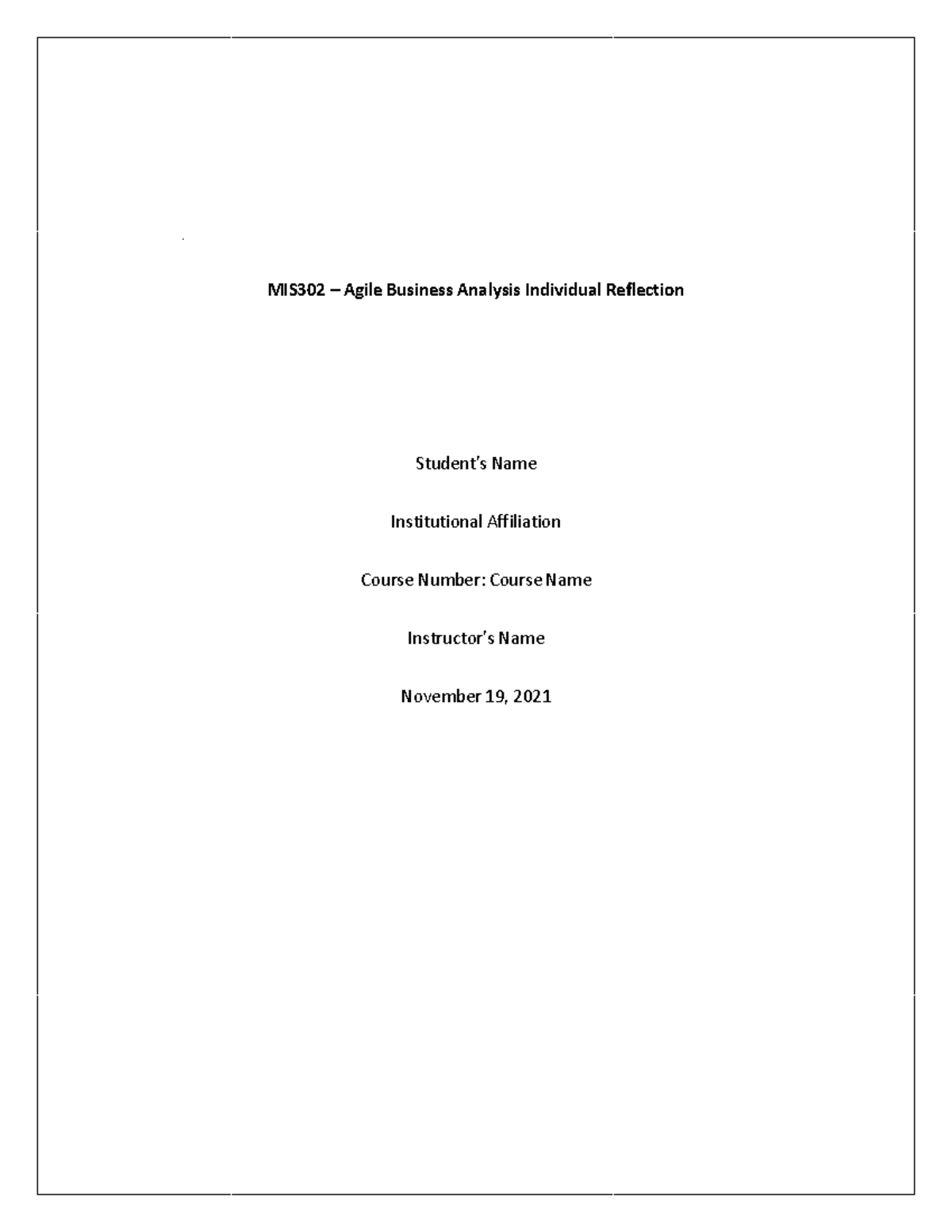 MIS302 Agile Business Analysis Individual Reflection - MIS302 – Agile ...