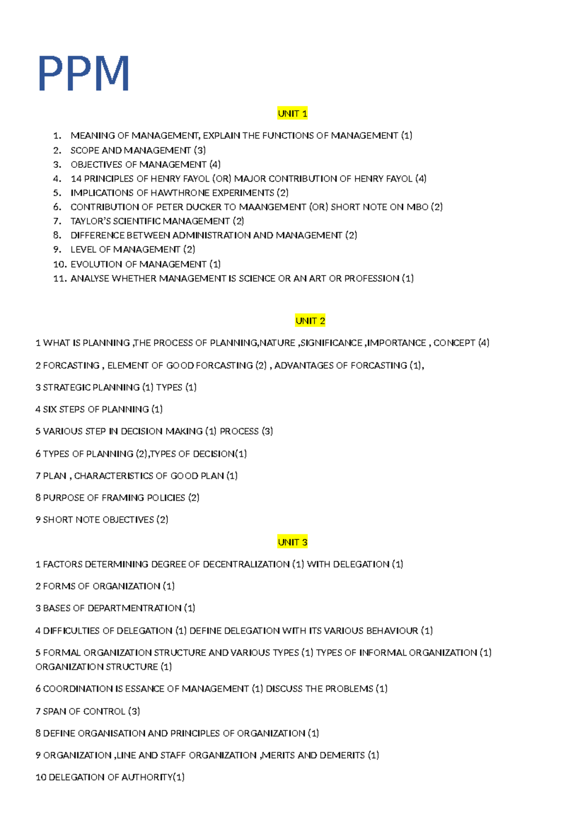 PPM - Summary BA.LLB 5 years law - PPM UNIT 1 1. MEANING OF MANAGEMENT ...