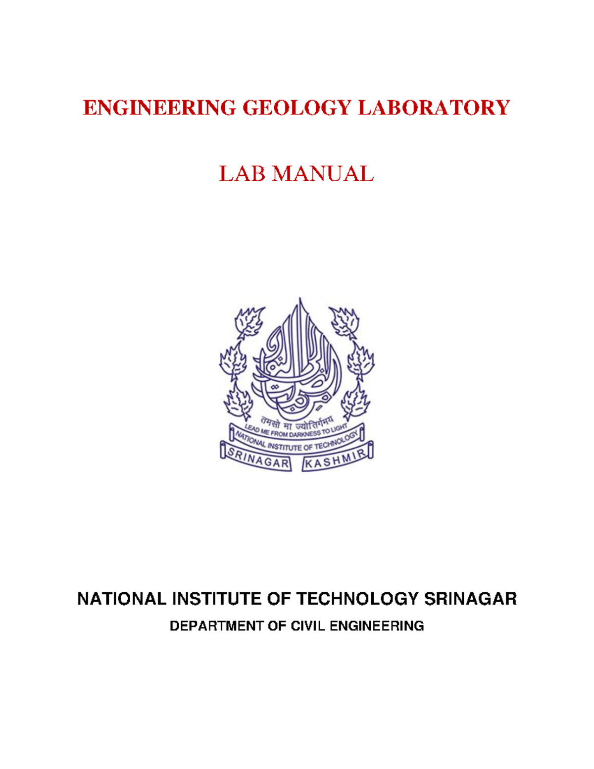 Manual for Geology Lab - ENGINEERING GEOLOGY LABORATORY LAB MANUAL ...