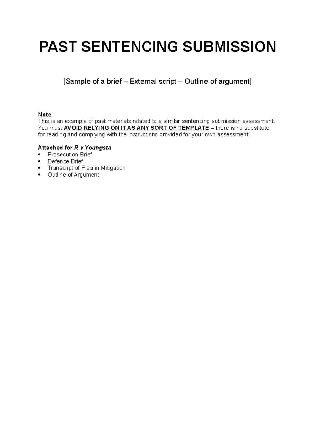 Submission Outline PAST SENTENCING SUBMISSION Sample Of A Brief