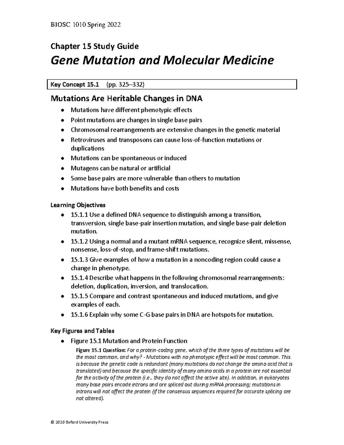 Chapter 15 Study Guide - gene mutation and molecular medicine - BIOSC ...