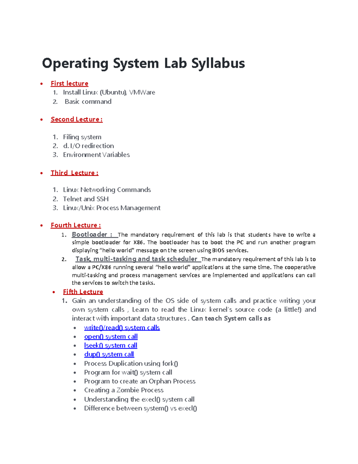 Operating System Lab Syllabus final - Operating System Lab Syllabus ...