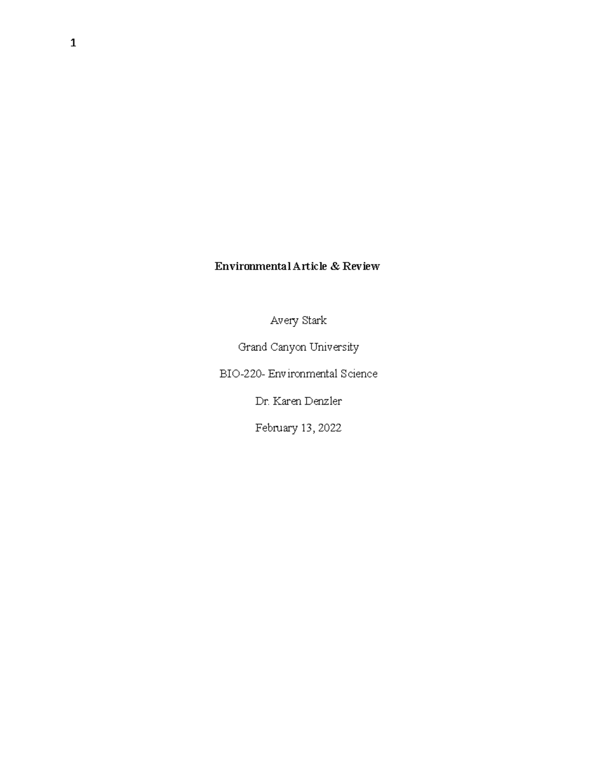 Environmental Article Review #1 - Environmental Article & Review Avery ...