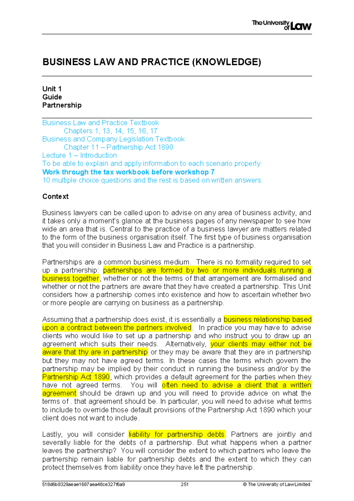 1 Partnership Guide - Points to note - BUSINESS LAW AND PRACTICE ...