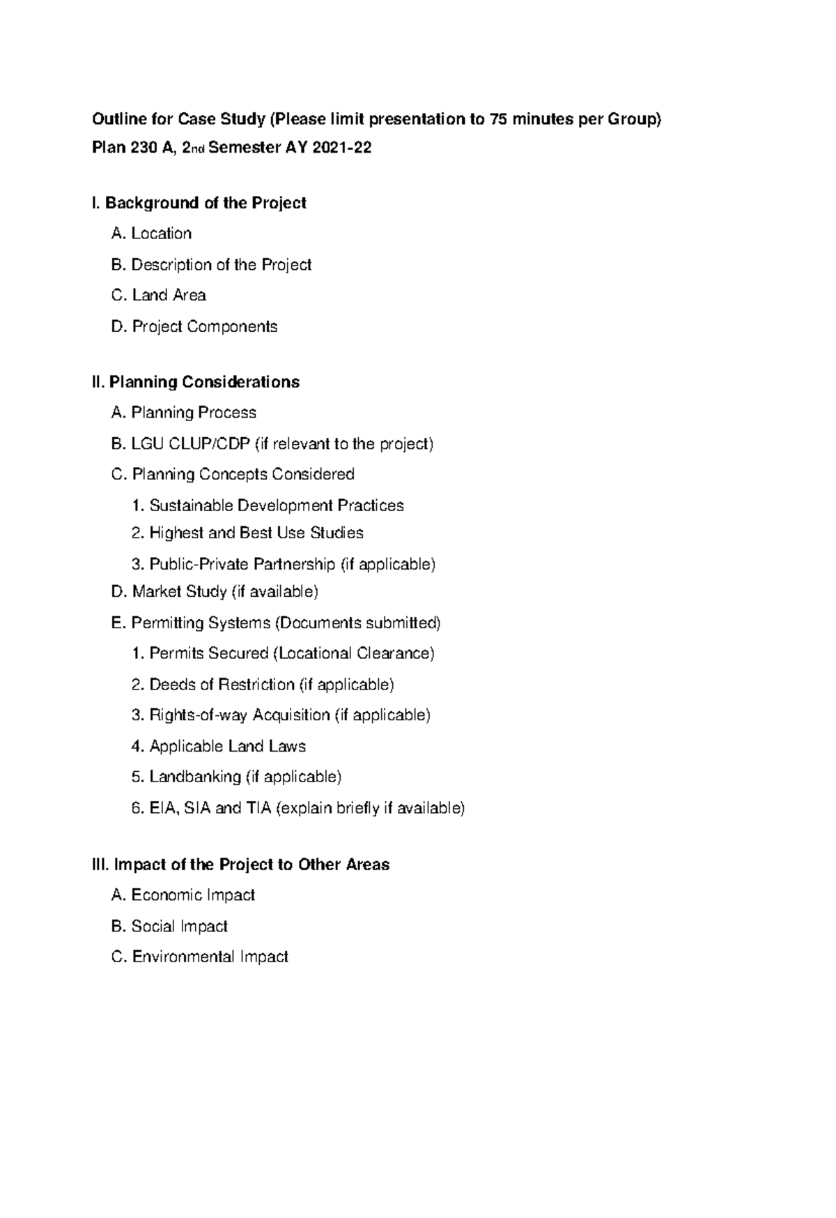 Outline for Case Study for the residential development - Outline for ...