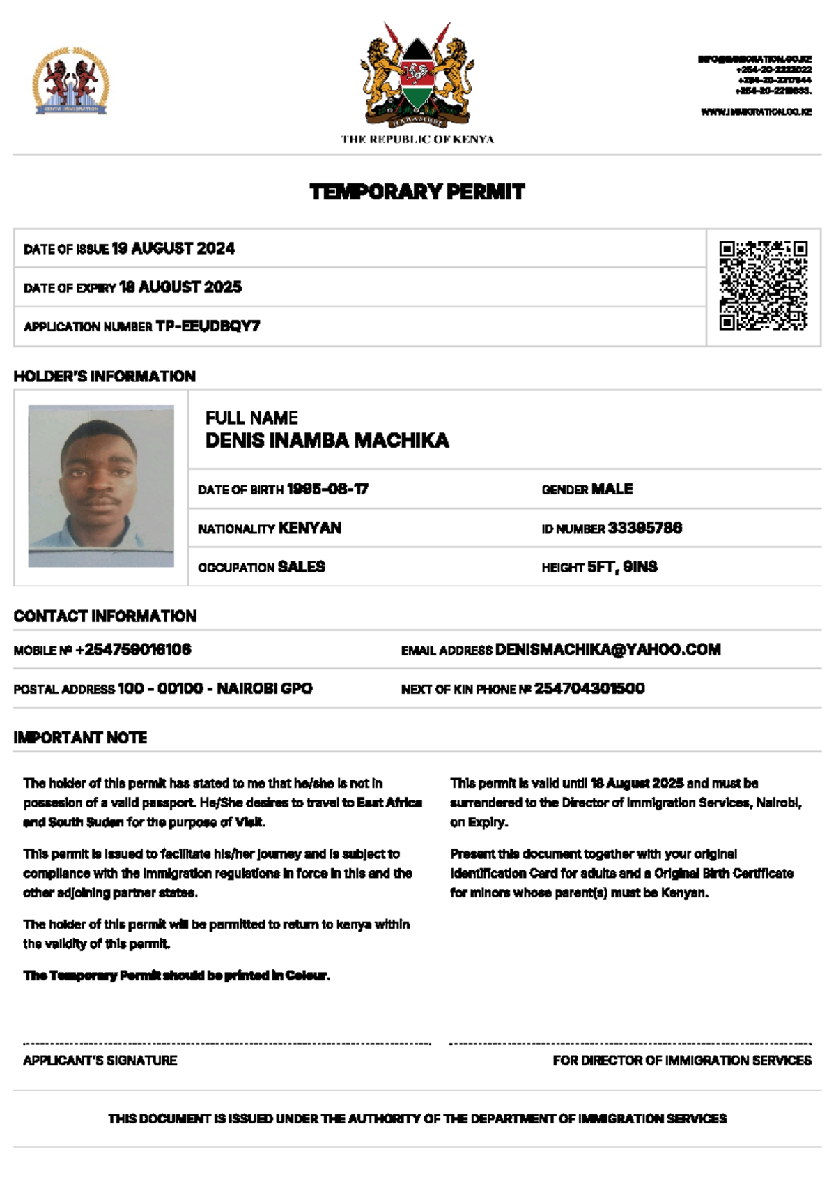 TP- Eeudbqy 7-Temporary Permit - HARAMBEE THE REPUBLIC OF KENYA ...