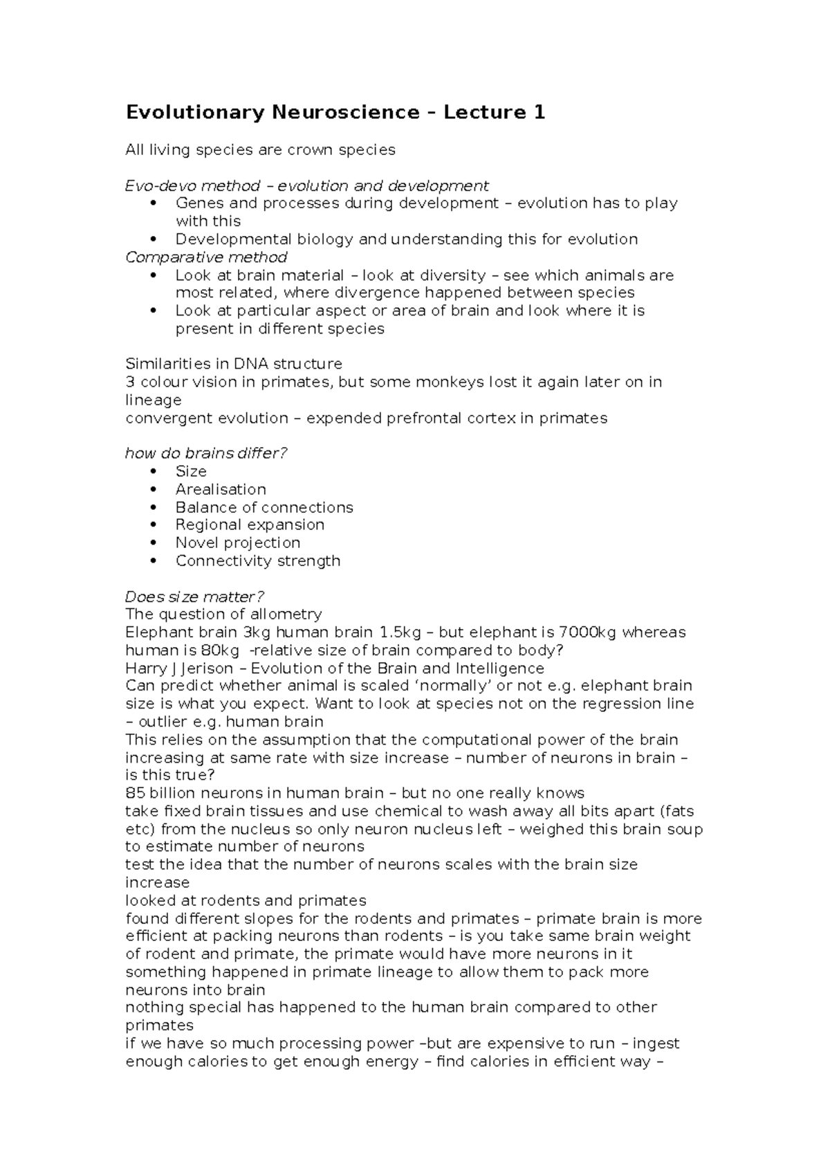 Evolutionary Neuroscience – Lecture 1 - Evolutionary Neuroscience ...