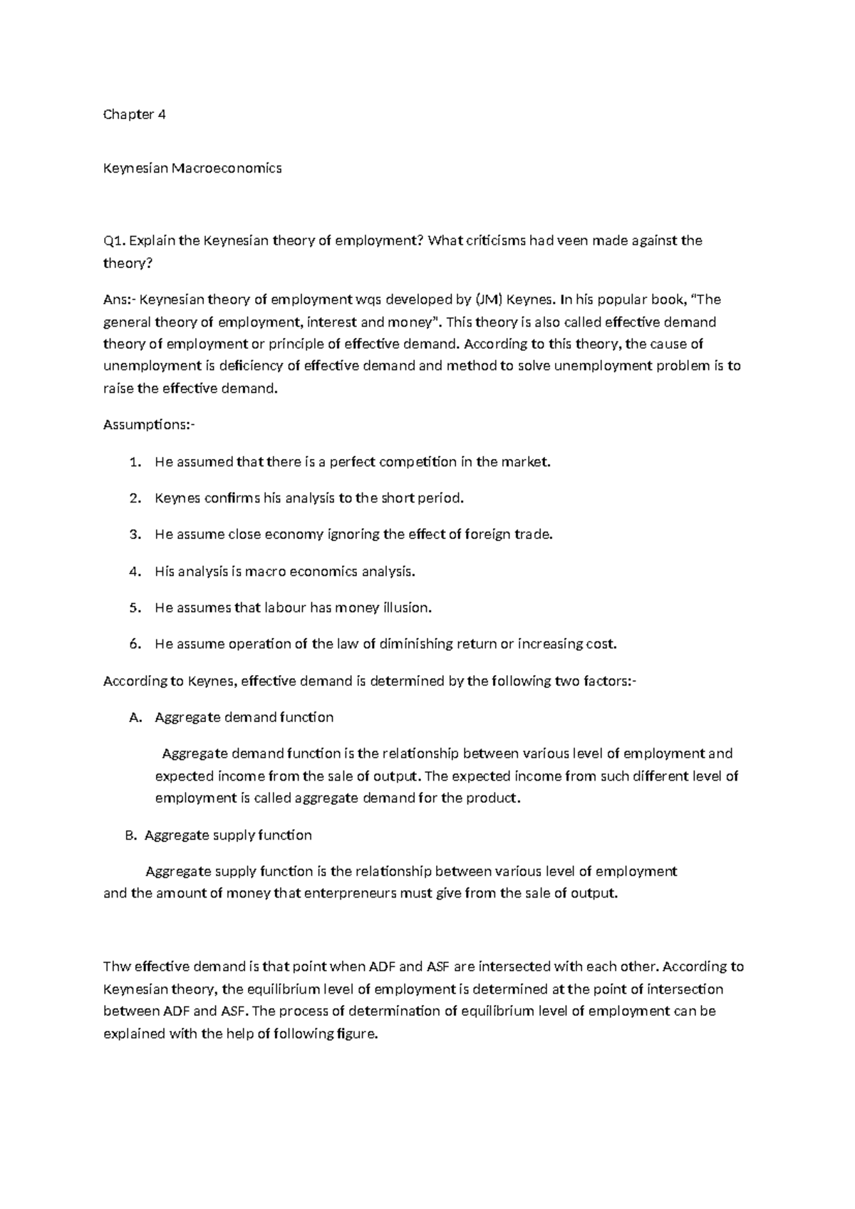 Economics Chapter 4 - Chapter 4 Keynesian Macroeconomics Q1. Explain ...