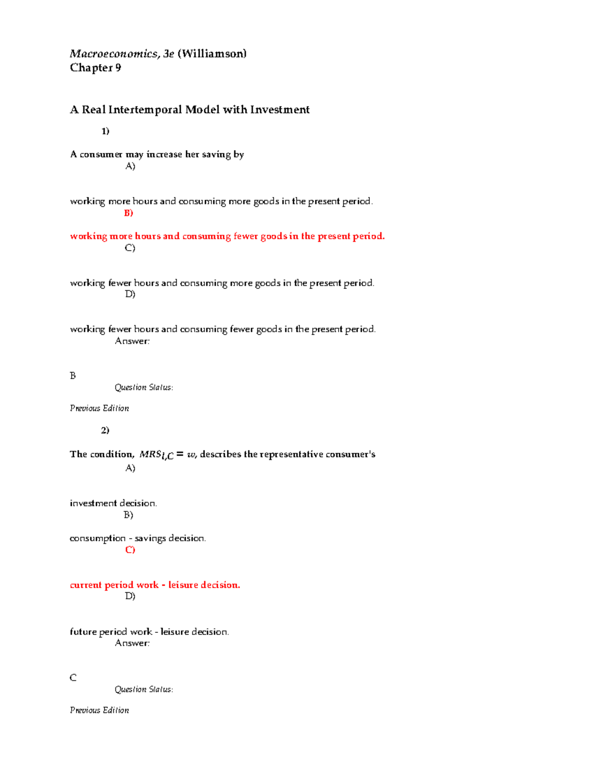 Real Intertemporal Model With Investment - B) working more hours and ...