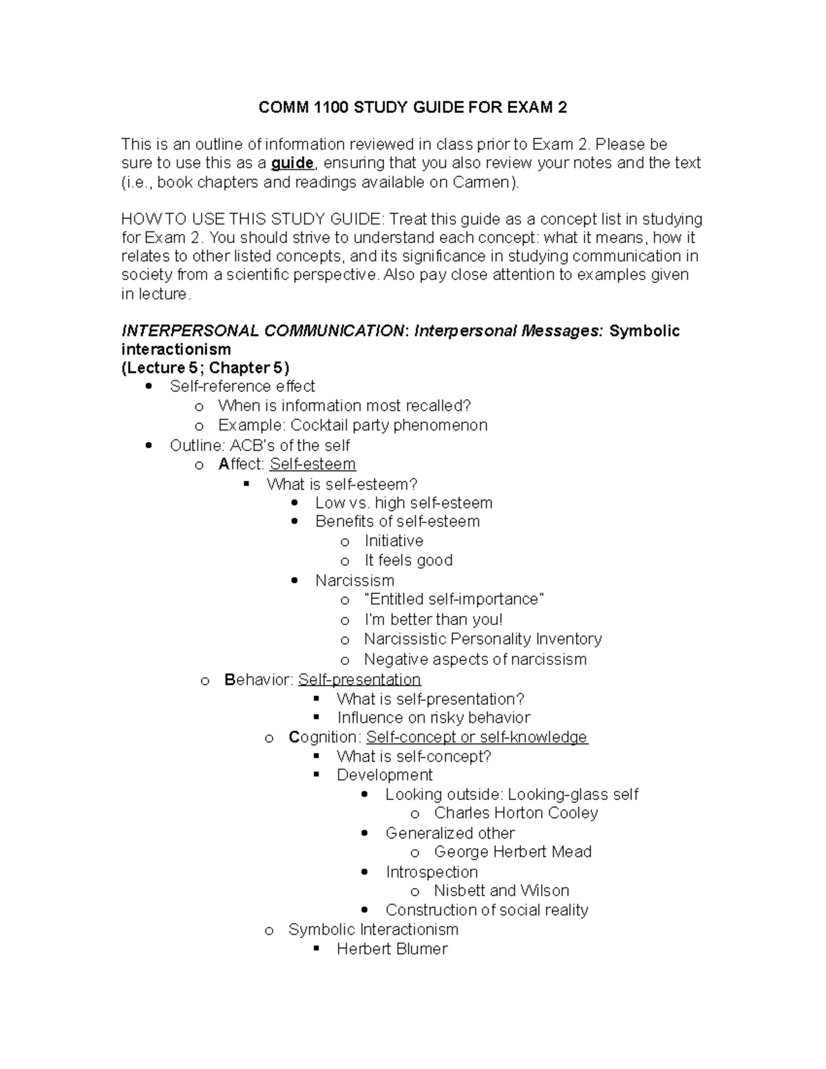 COMM 1100 Exam 2 Study Guide - COMM 1100 STUDY GUIDE FOR EXAM 2 This is ...