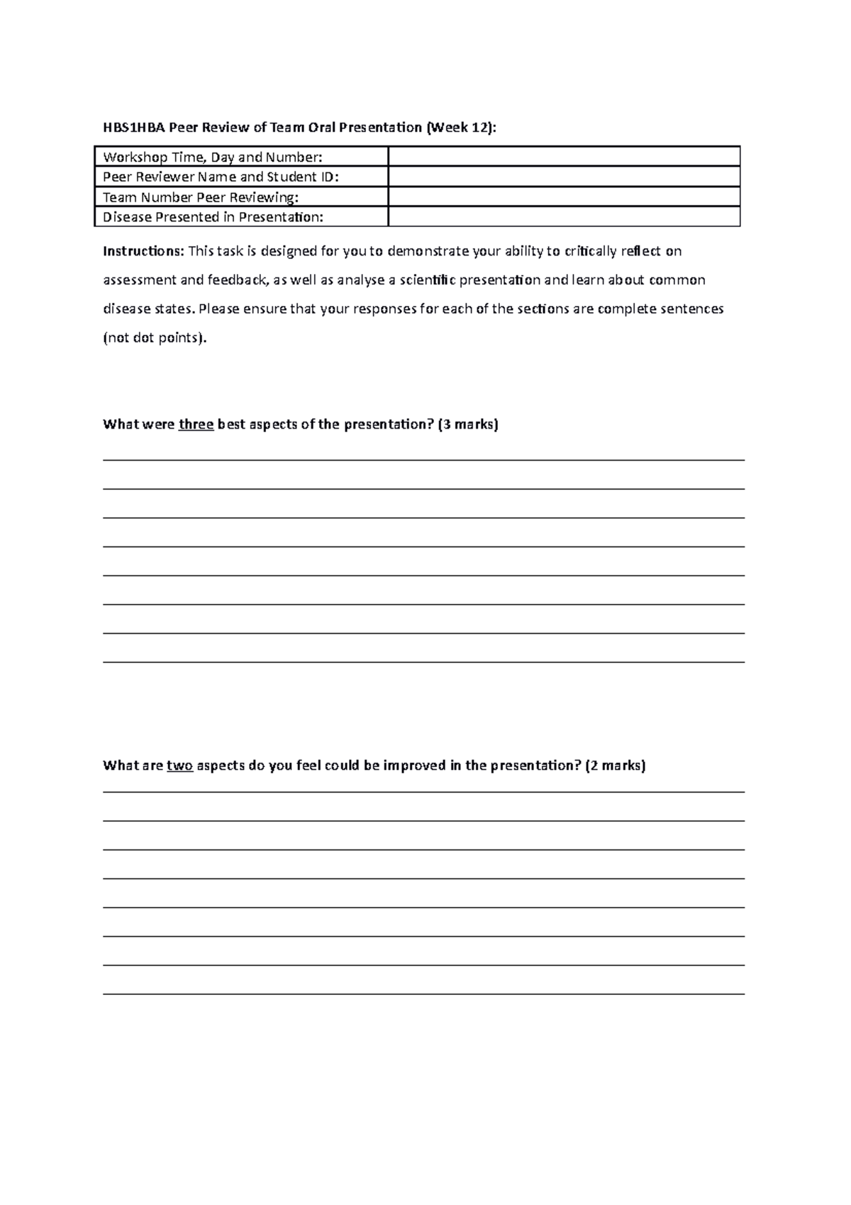 HBS1HBA Peer Review of Team Oral Presentation - Please ensure that your ...