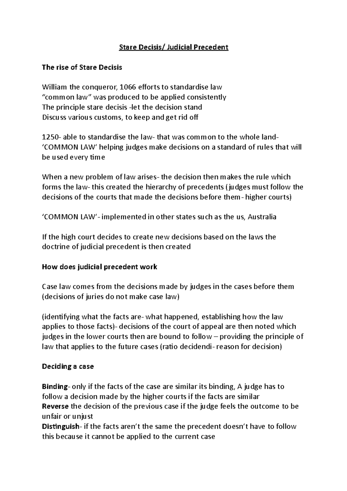 Stare Decisis: Precedent - Stare Decisis/ Judicial Precedent The rise ...