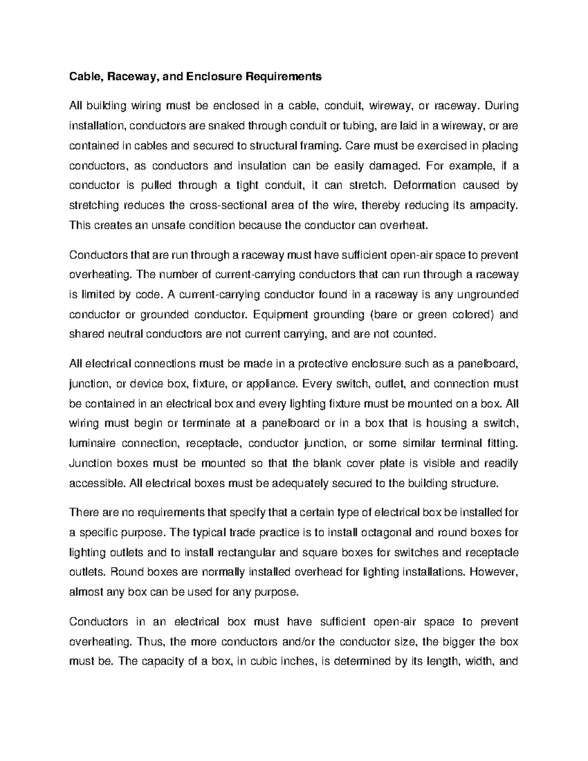 Cable, Raceway, and Enclosure Requirements - During installation ...