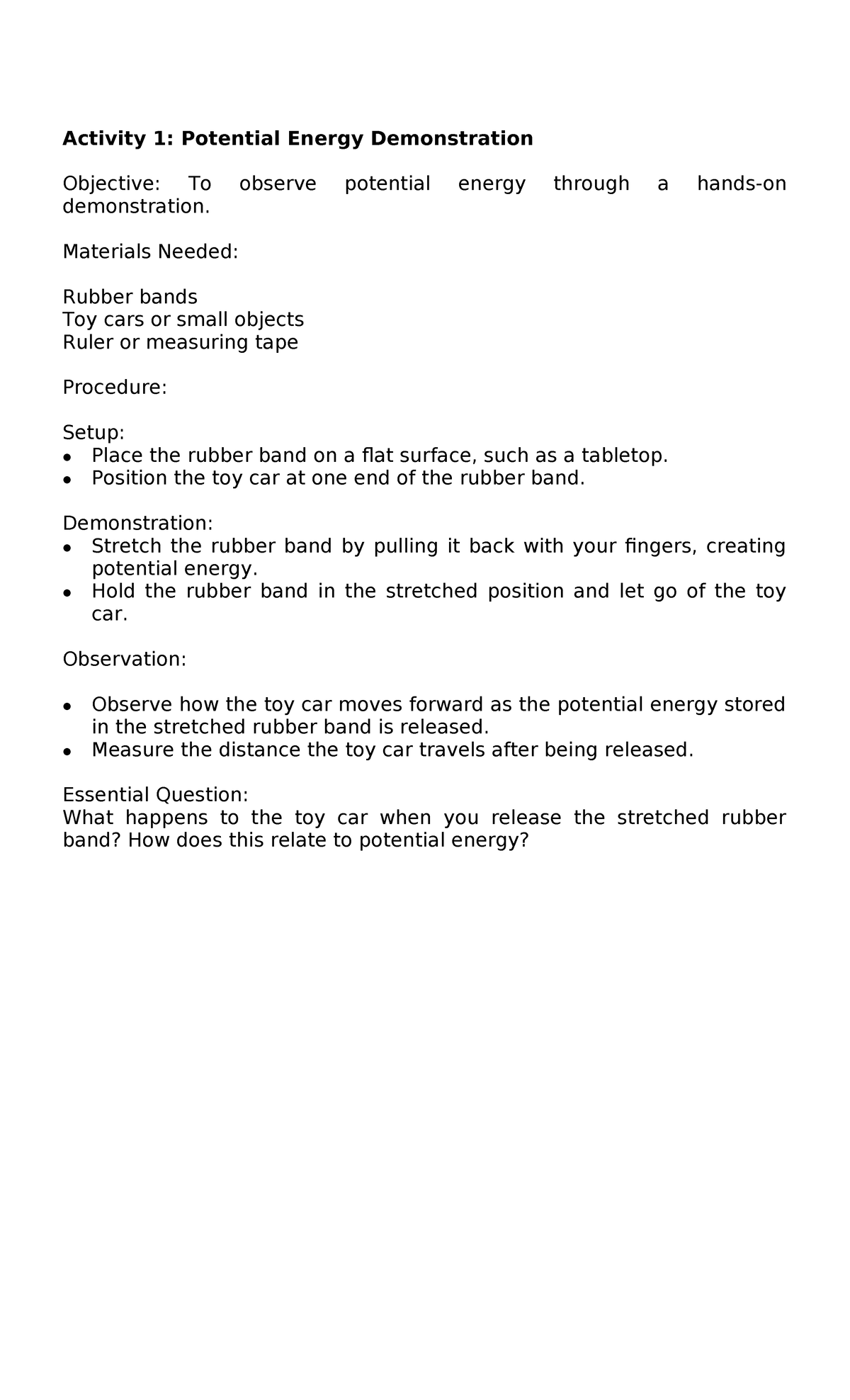 Activity- Mechanical Energy - Activity 1: Potential Energy ...
