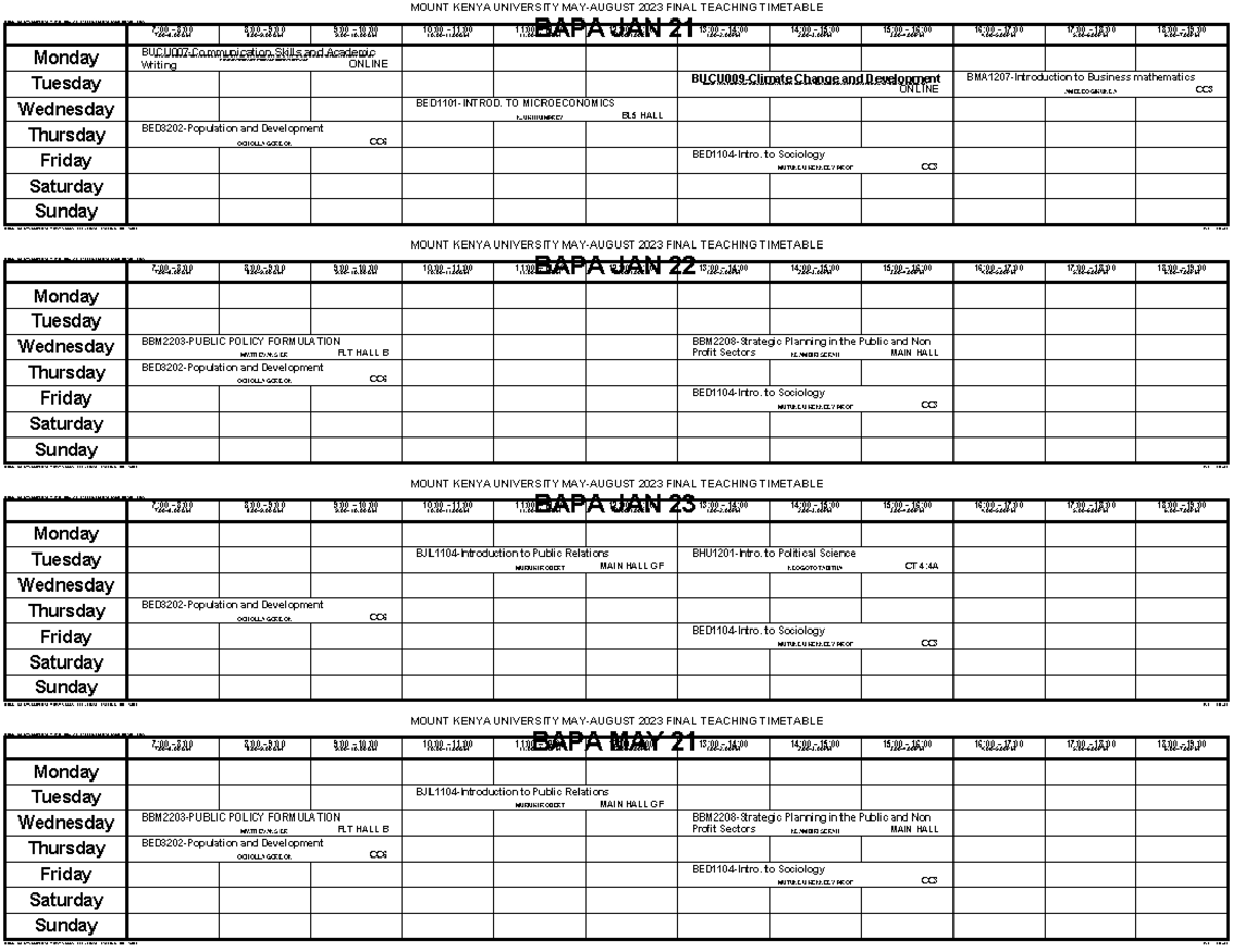 MAY- August 2023 Final Teaching Timetable - MOUNT KENYA UNIVERSITY, P ...