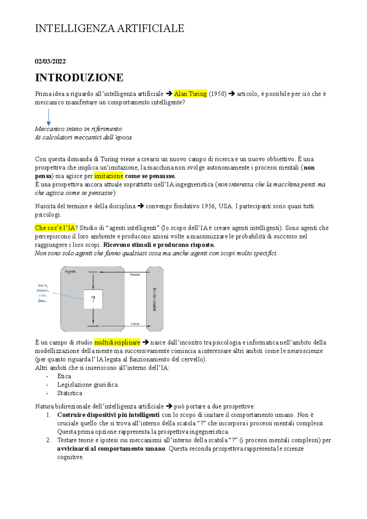 Intelligenza artificiale - 02/03/ INTRODUZIONE Prima idea a riguardo all’intelligenza ...