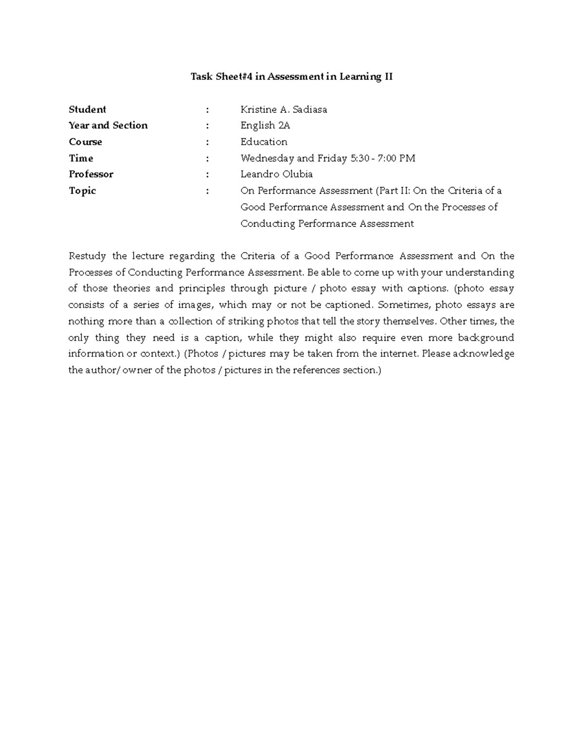 TASK Sheet #4 - TASK - Task Sheet#4 in Assessment in Learning II ...