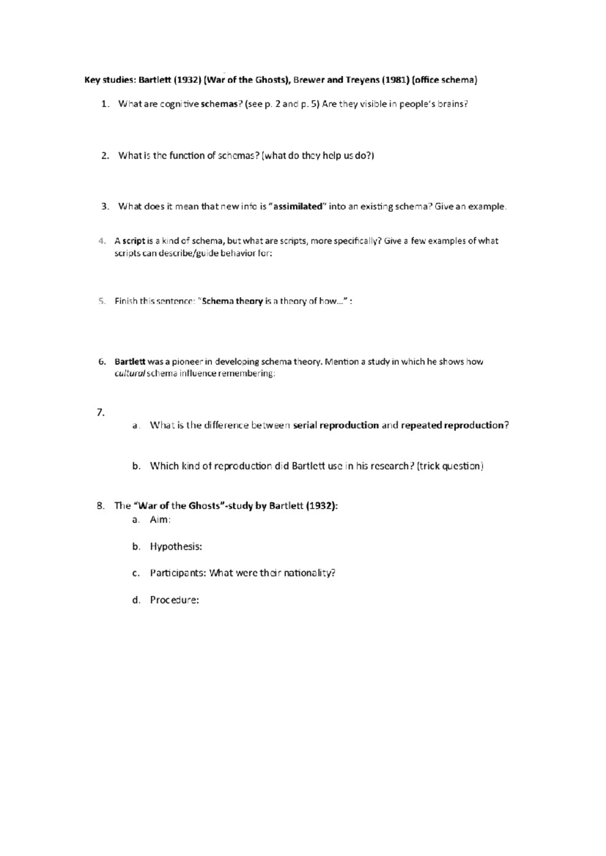 Worksheet - Schema - IB PSYCHOLOGY - Cognitive Psychology - Studocu