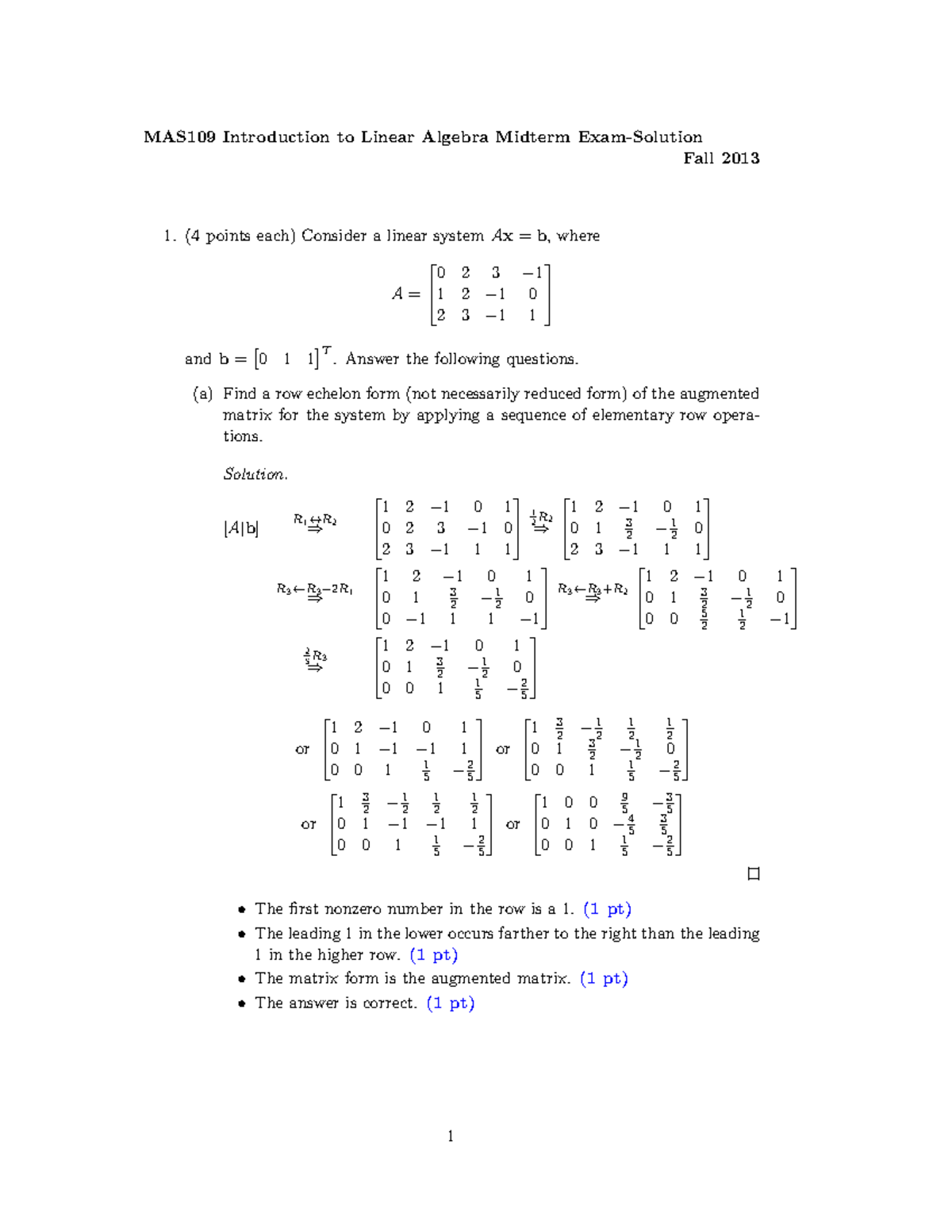 2013 F MAS109 Mid Sol - test - MAS109 Introduction to Linear Algebra ...