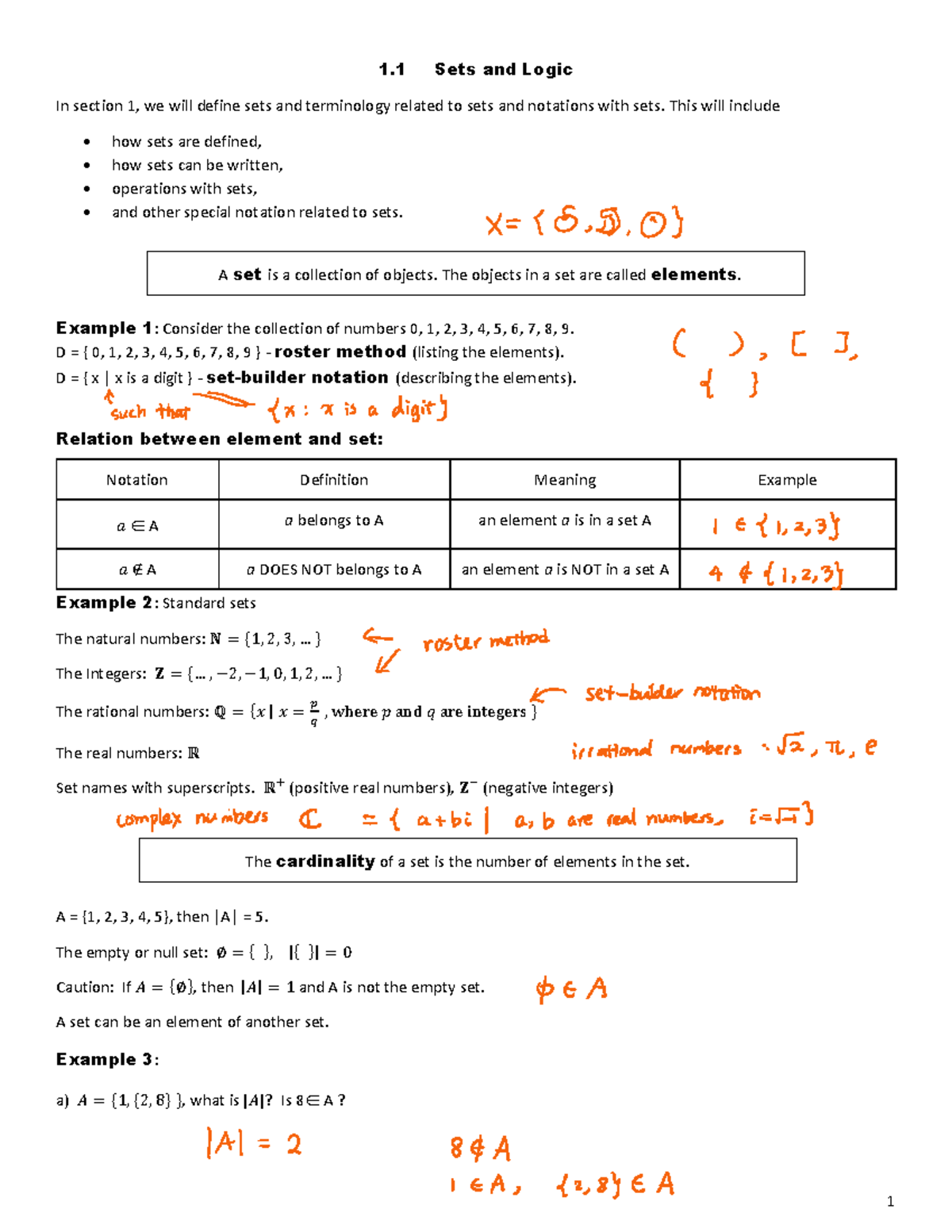 15 - Chapter 15 Review - 1 Sets and Logic In section 1, we will define sets and terminology ...