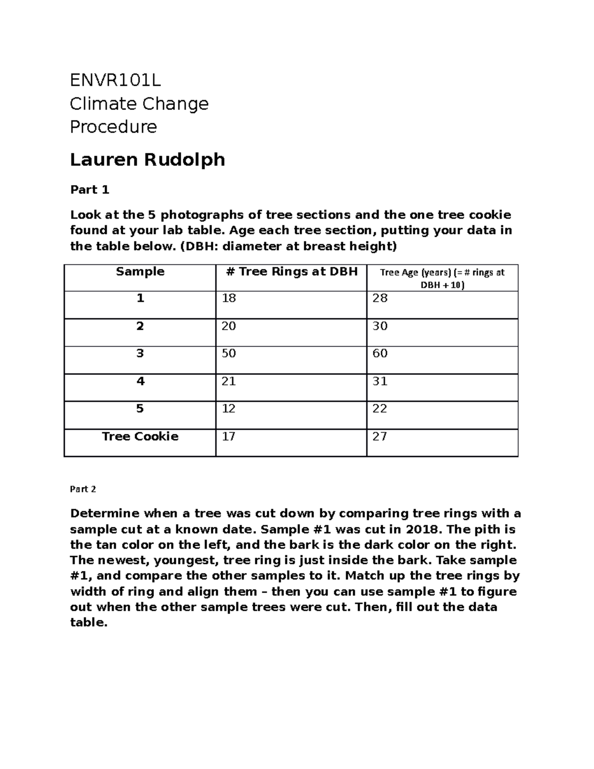 Climate Change-Lab 5 - ENVR101L Climate Change Procedure Lauren Rudolph ...