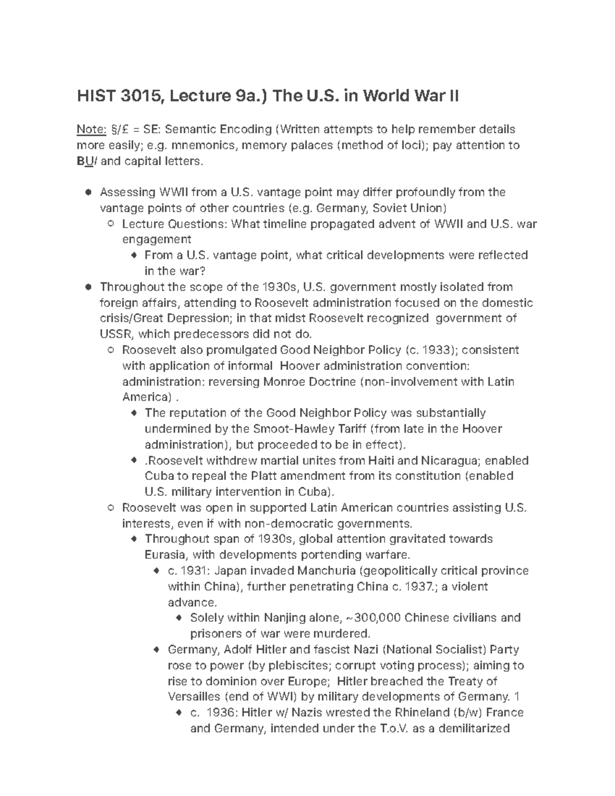 HIST 3015, Lecture 9a.) The U.S. in World War II - HIST 3015, Lecture ...