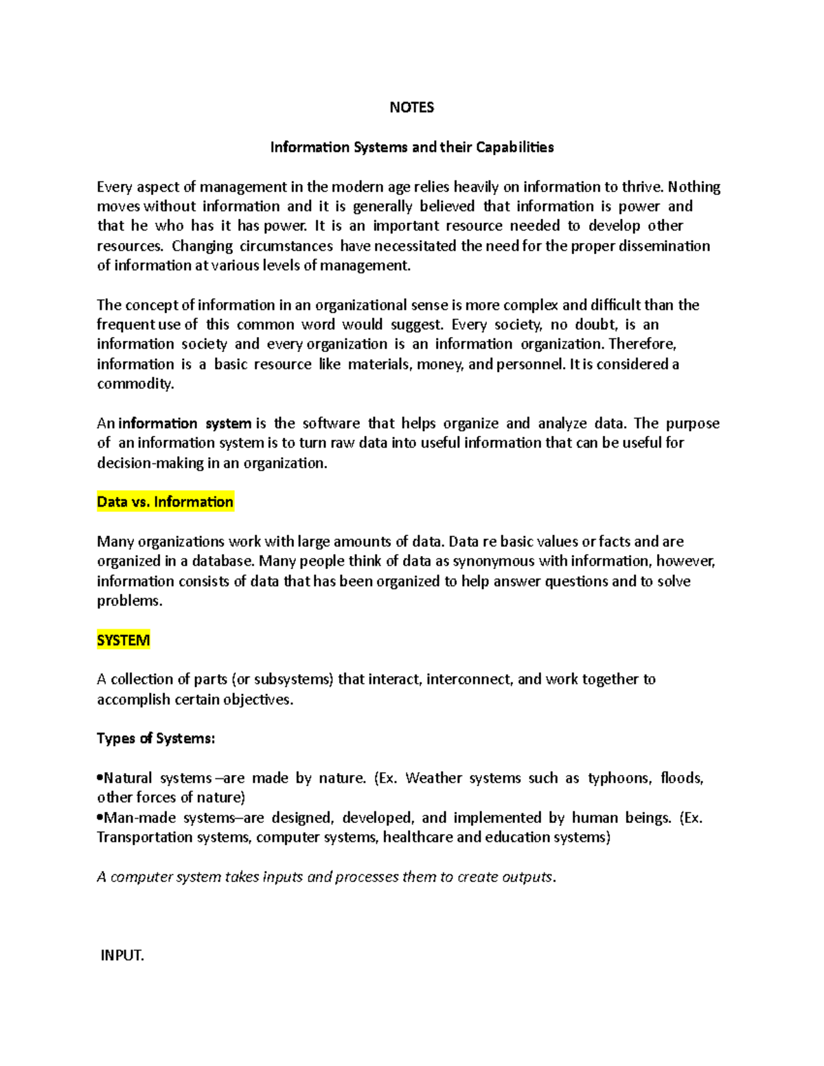 Information Systems and their Capabilities Notes - NOTES Information ...