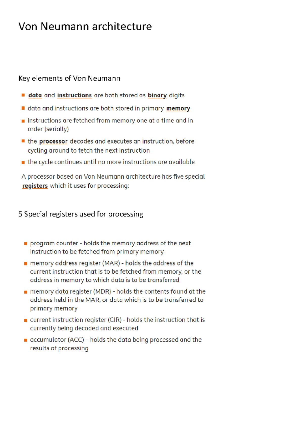 Von Neumann architecture - Clock speed .number of cores .cache size ...
