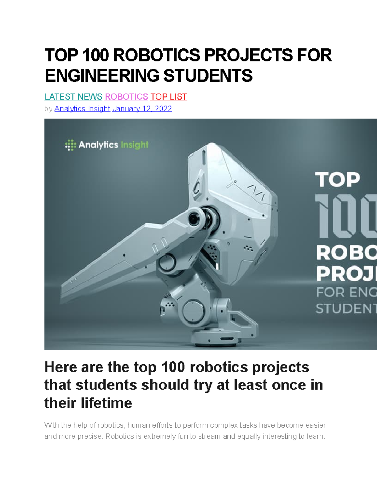 TOP 100 Robotics Projects FOR Engineering Students Mechanics - TOP 100 ...