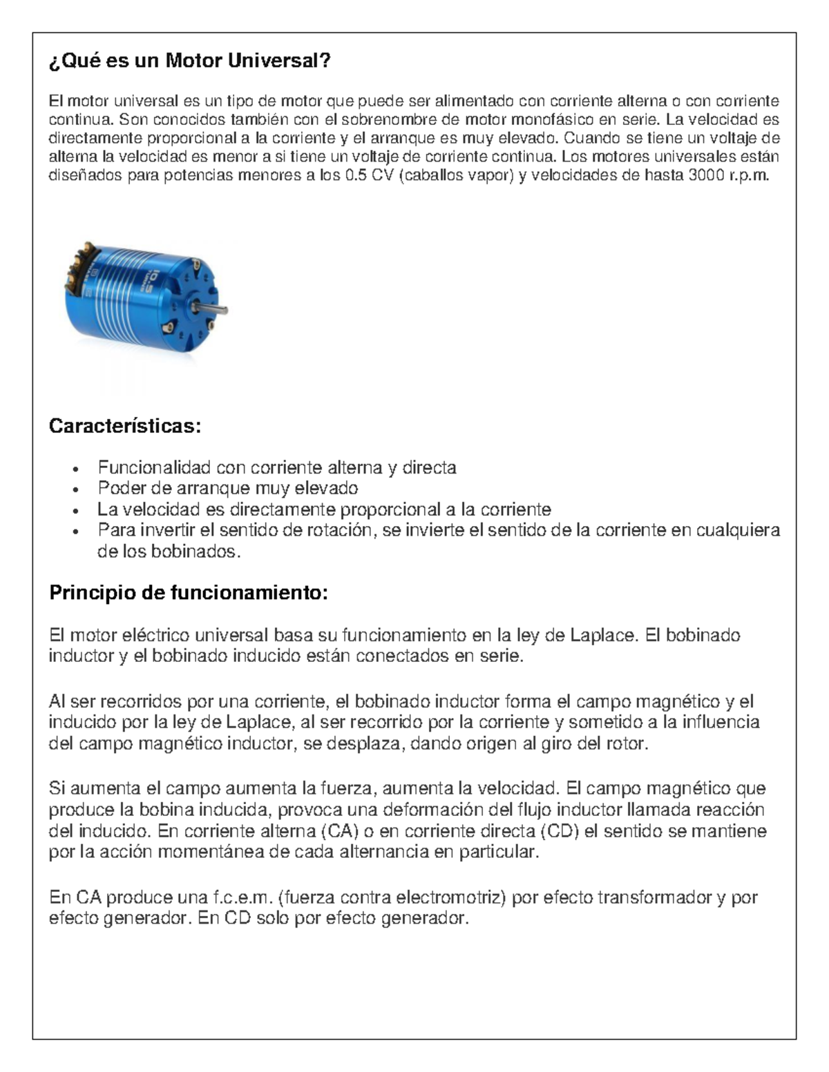 Motor Universal - ¿Qué es un Motor Universal? El motor universal es un ...