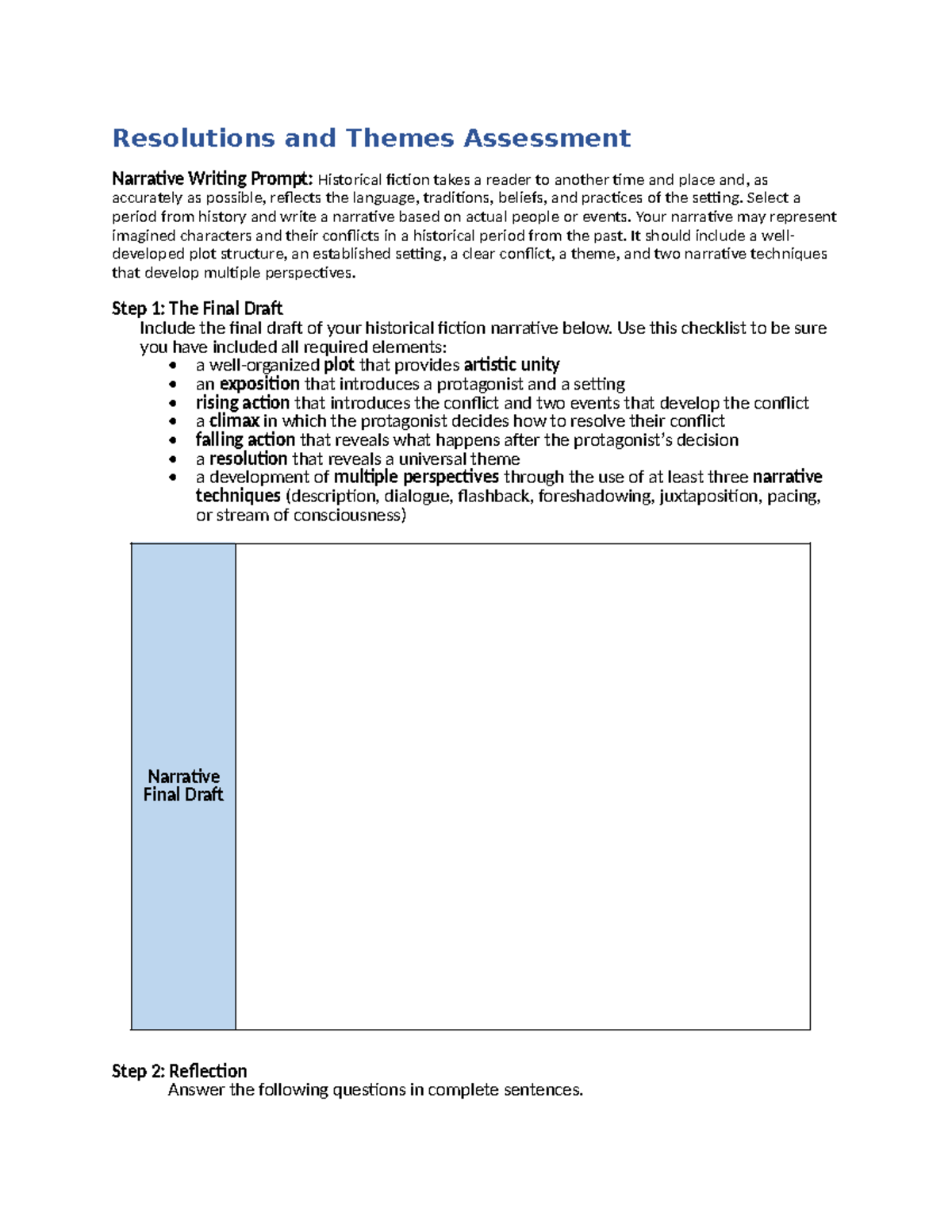 Resolutions and themes assess rubric - Resolutions and Themes ...