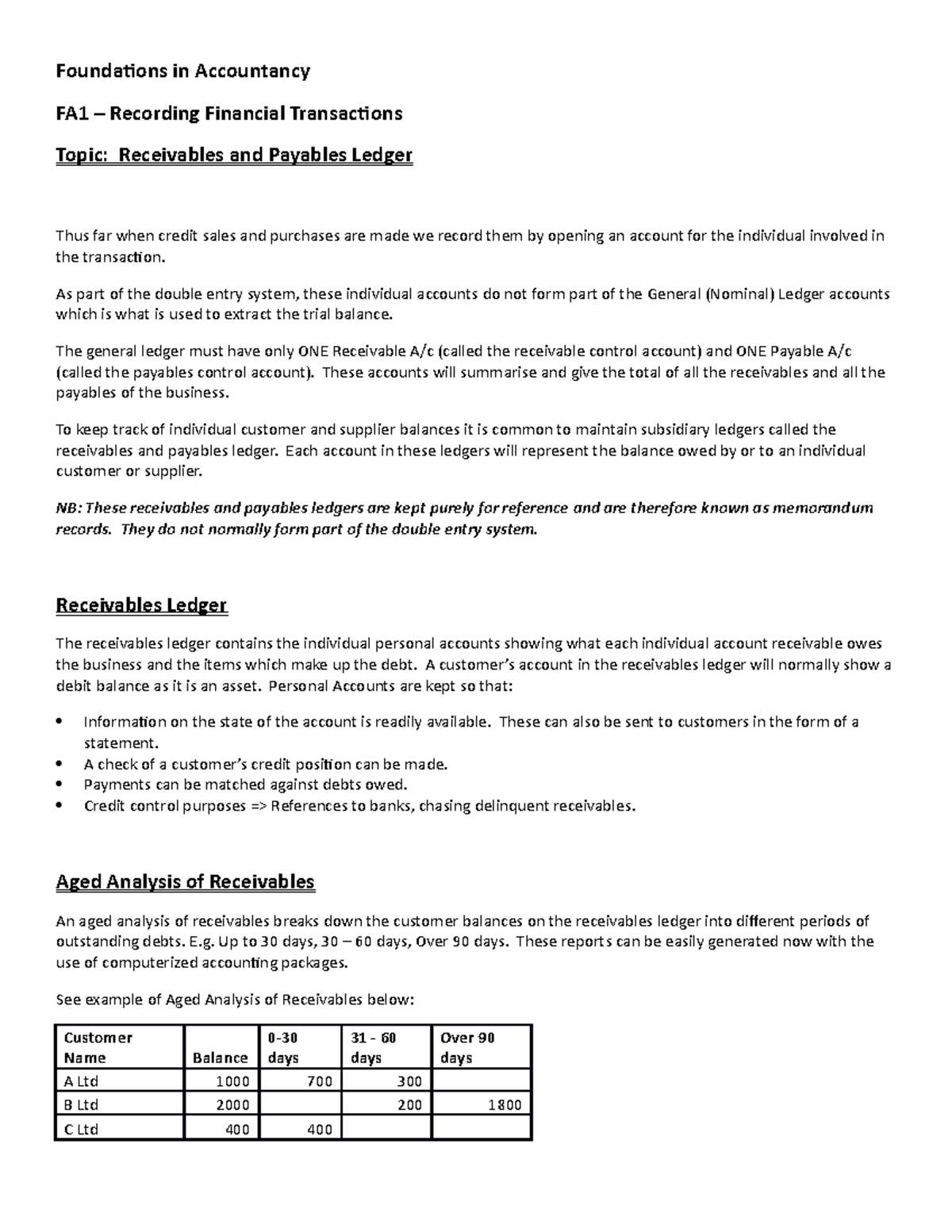 Lecture 8 - Receivables and Payables Ledger - Foundations in ...