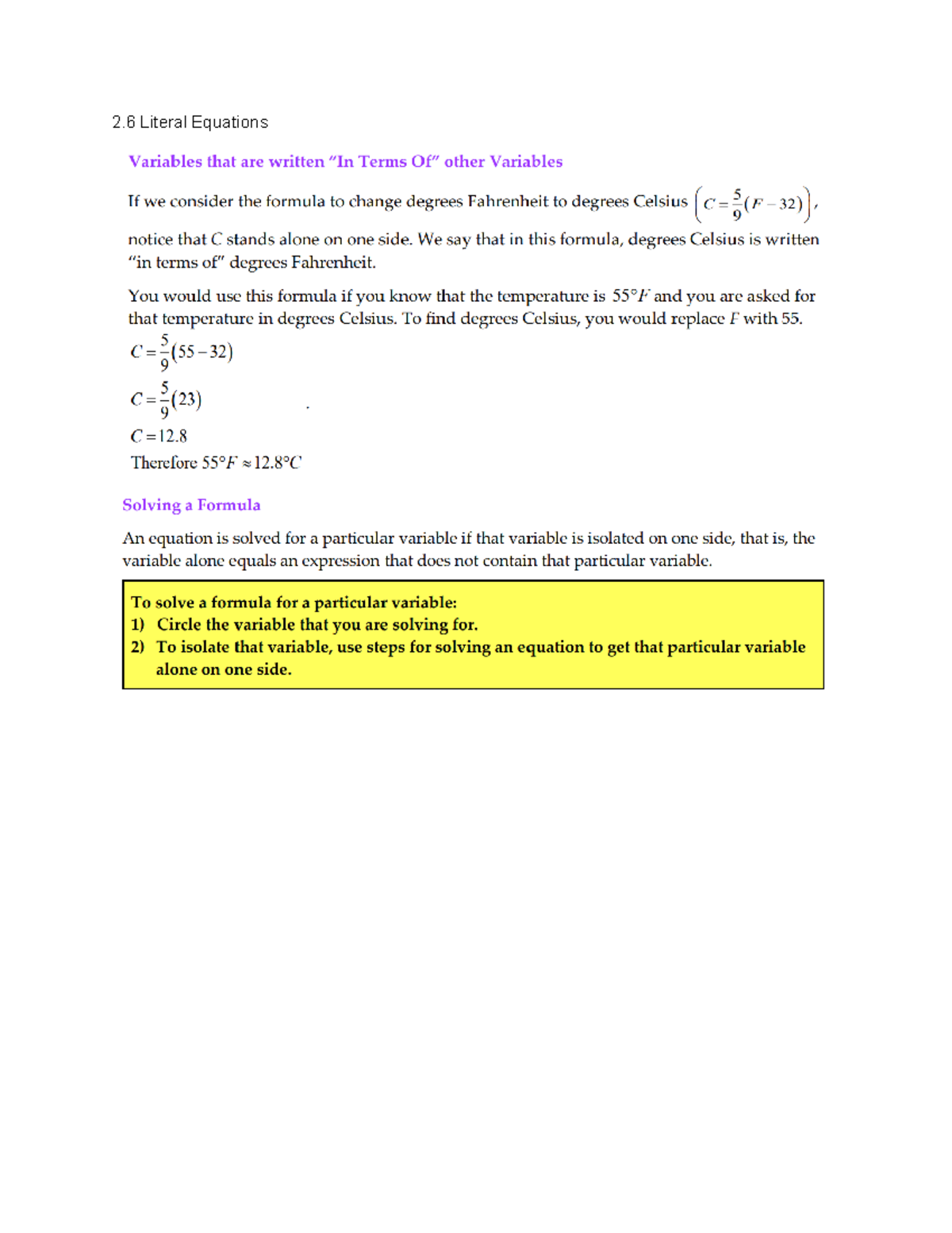 2.6 Literal Equations - notes - MATH021 - 2 Literal Equations - Studocu