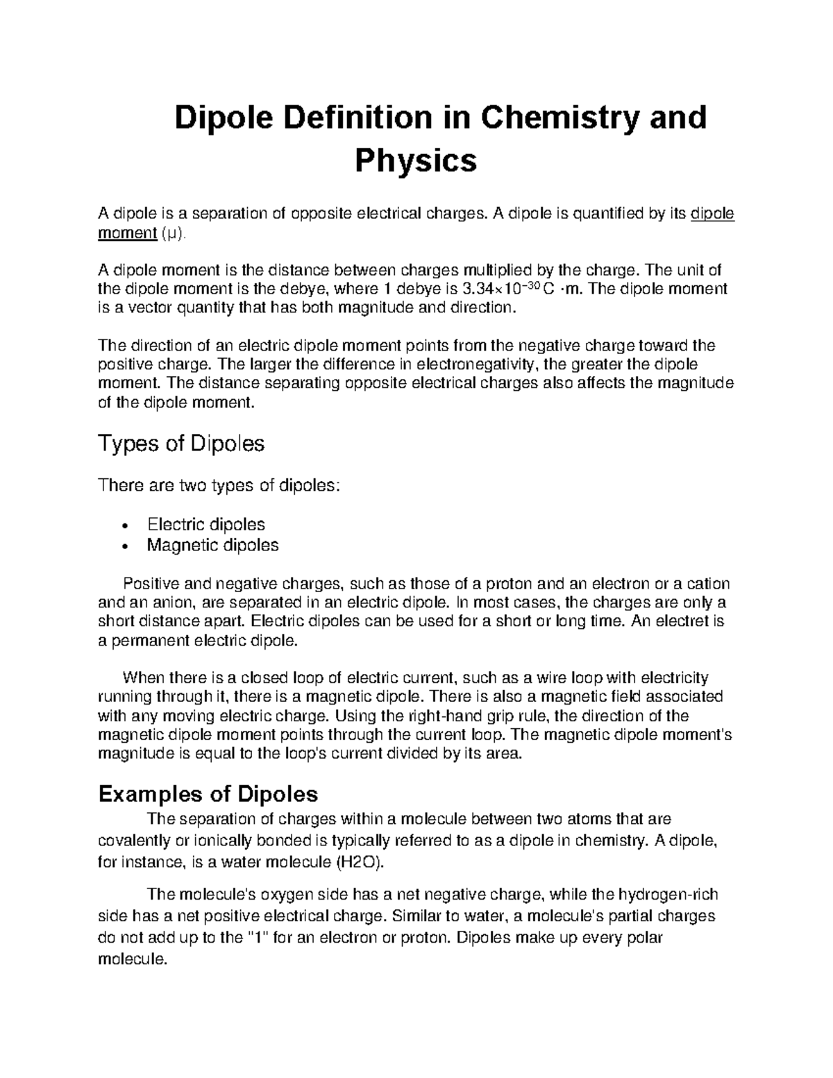 Dipole Definition in Chemistry and Physics - Module - PHY121 - Dipole ...