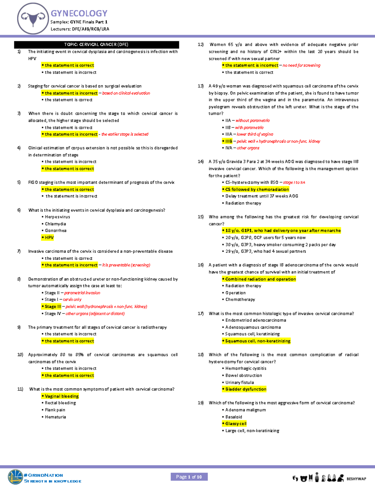 3. GYNE Final EXAM 2020-21 - Page 1 of 10 Samplex: GYNE Finals Part 1 ...