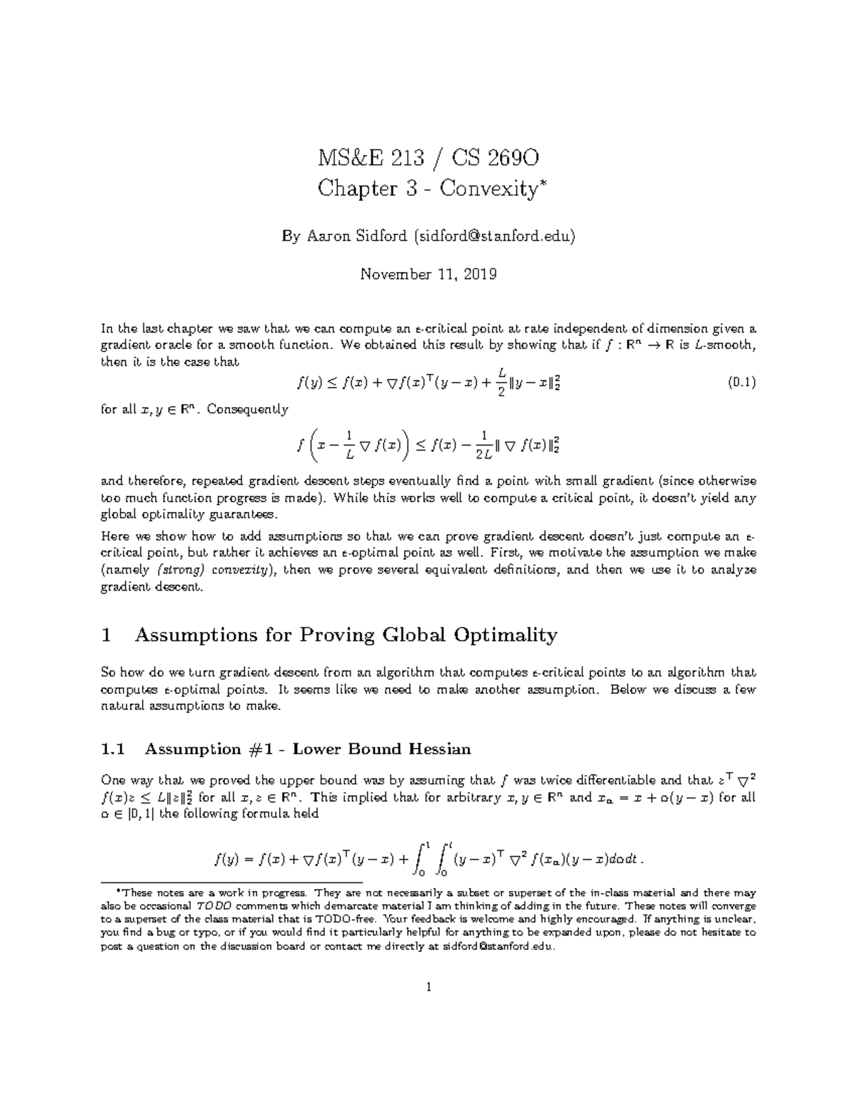 Sidford mse213 2019 fa chap 3 convexity - MS&E 213 / CS 269O Chapter 3 ...