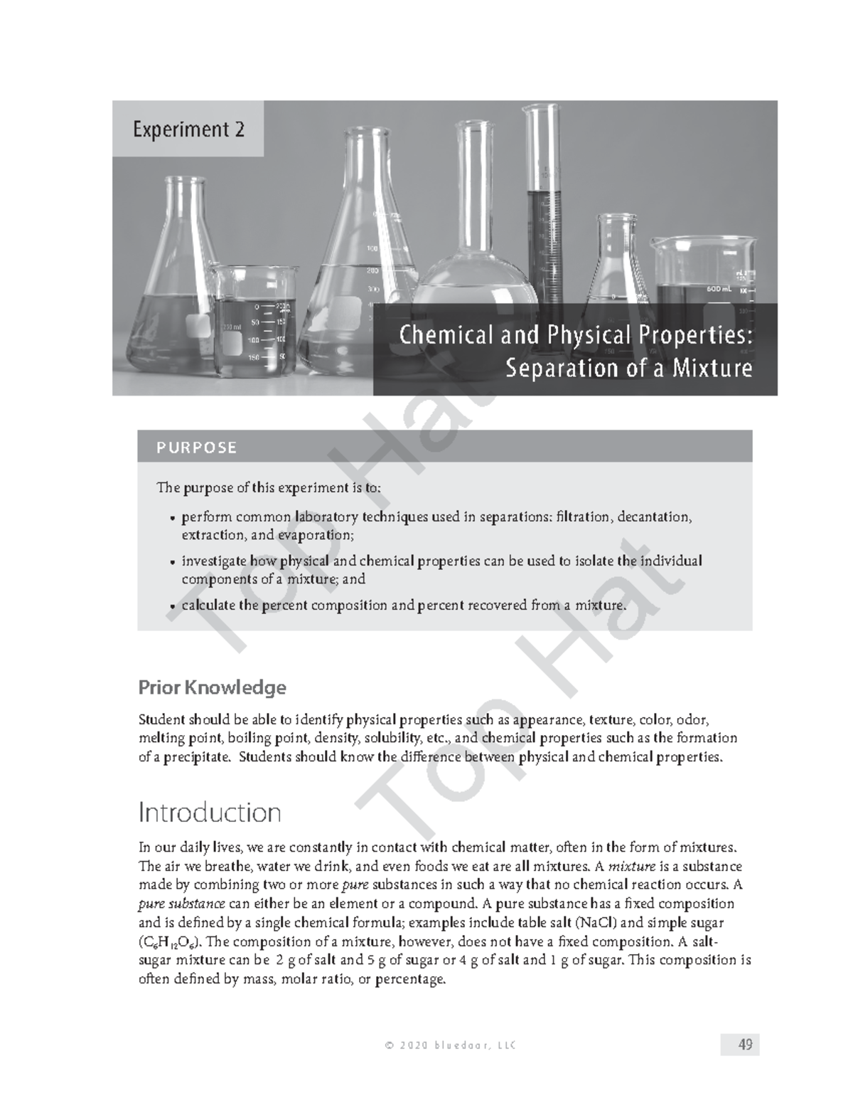 Experiment 2-separation of mixture - Chemical and Physical Properties: Separation of a Mixture ...