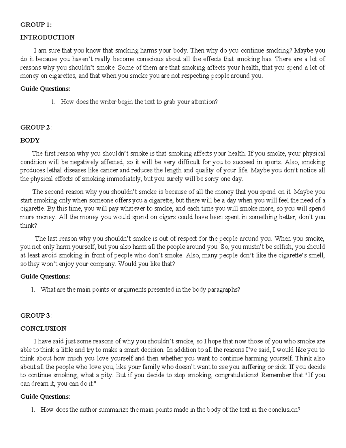 Persuasive Text - GROUP 1: INTRODUCTION I am sure that you know that ...