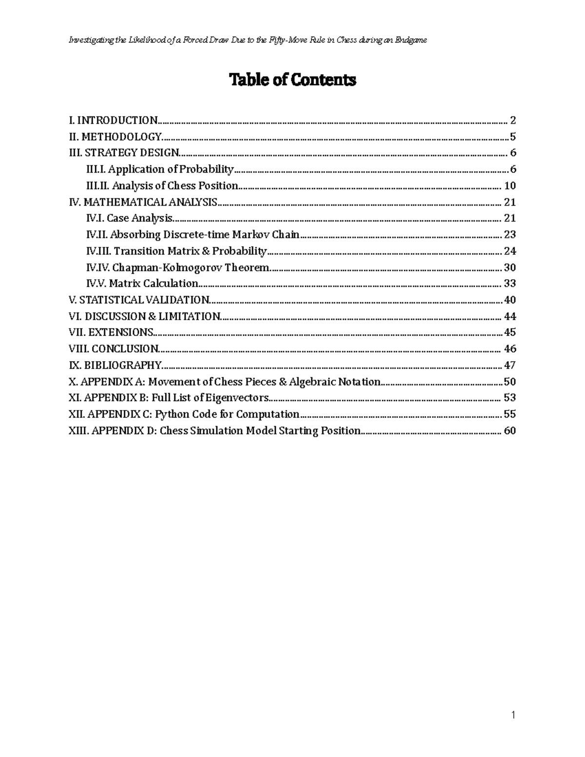 Extended Essay - Mathematics - Table of Contents I. - Studocu