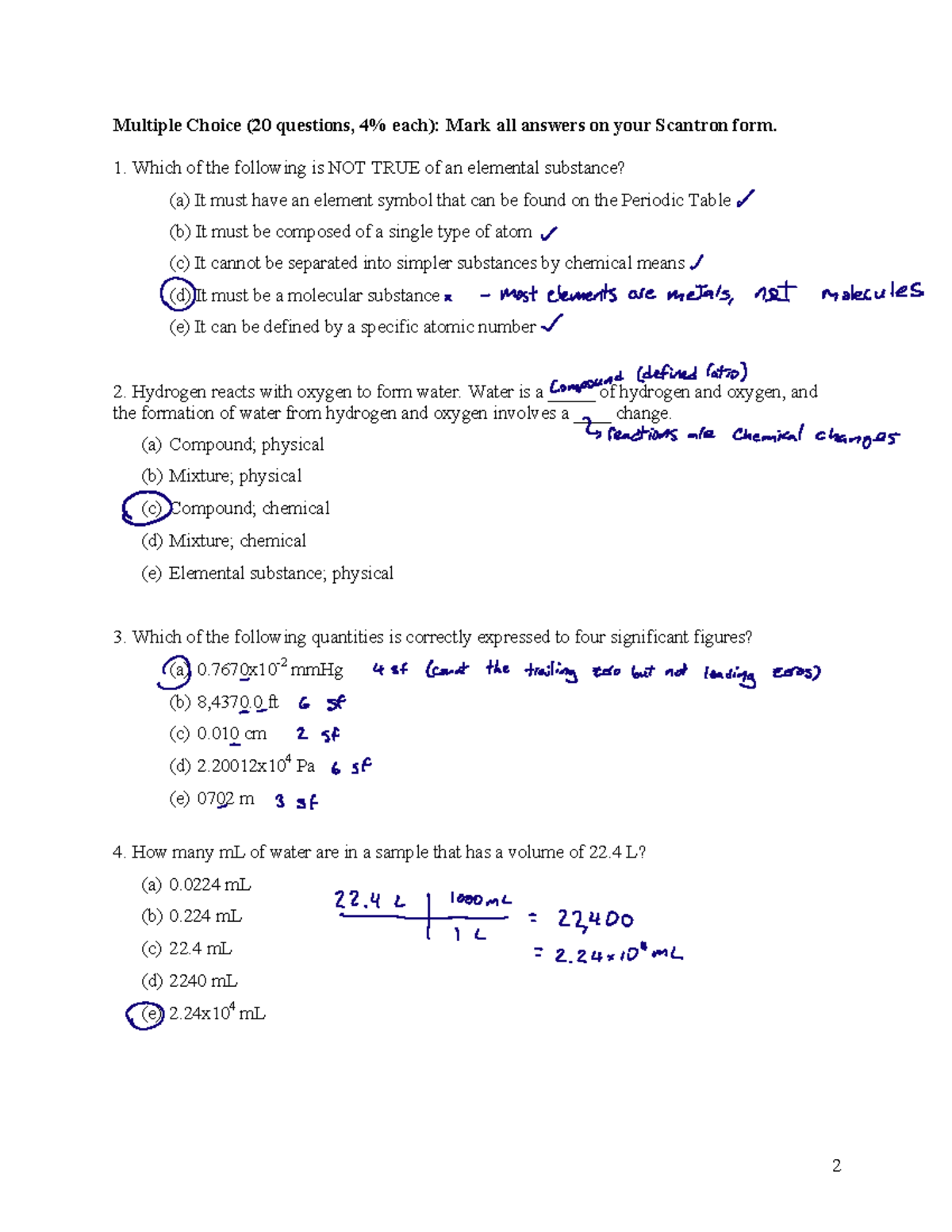 1411S20 Exam 1 - Section 03 - Key - Multiple Choice (20 questions, 4% each): Mark all answers on ...