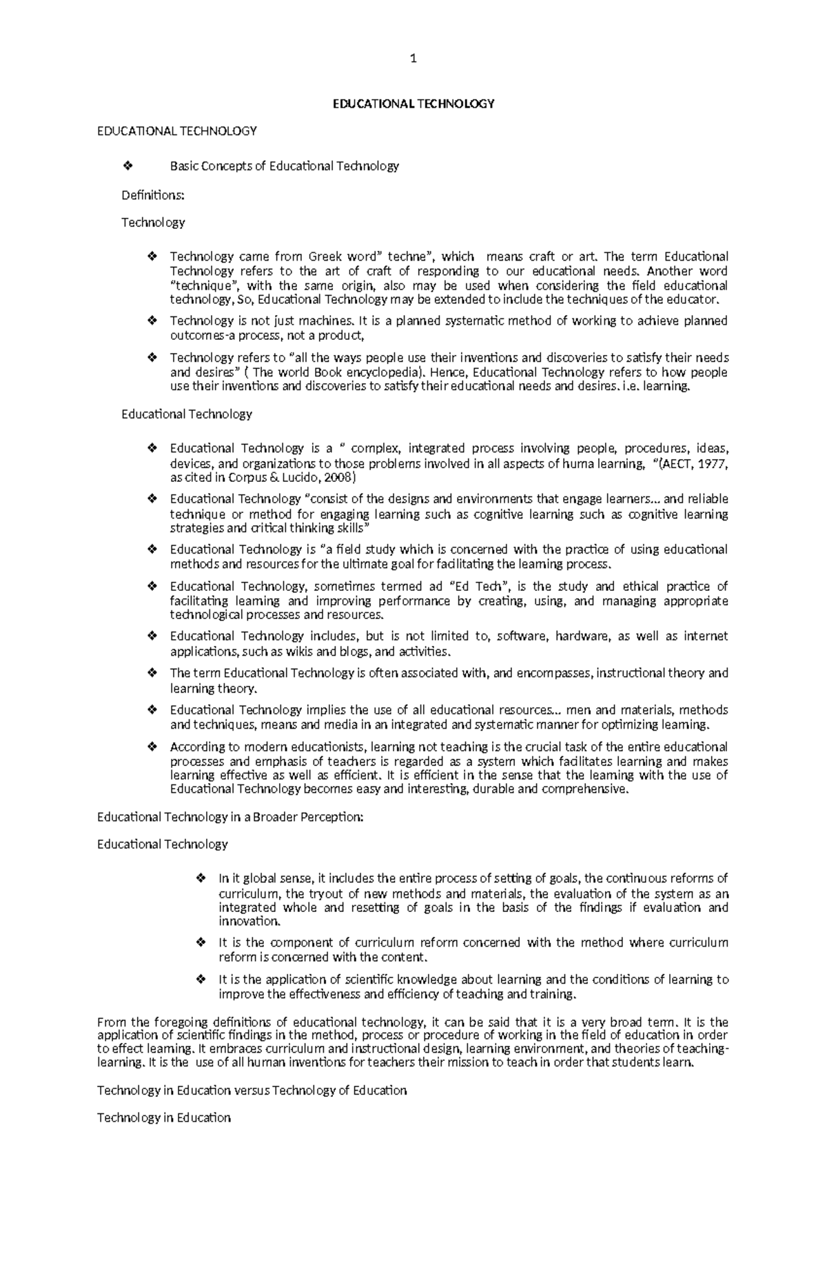 Notes ON Educational Technology - EDUCATIONAL TECHNOLOGY EDUCATIONAL ...